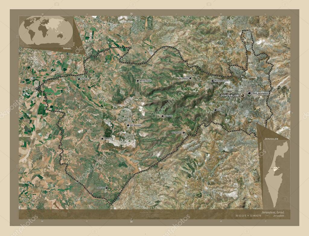 Jerusalén, distrito de Israel. Mapa satelital de alta resolución ...