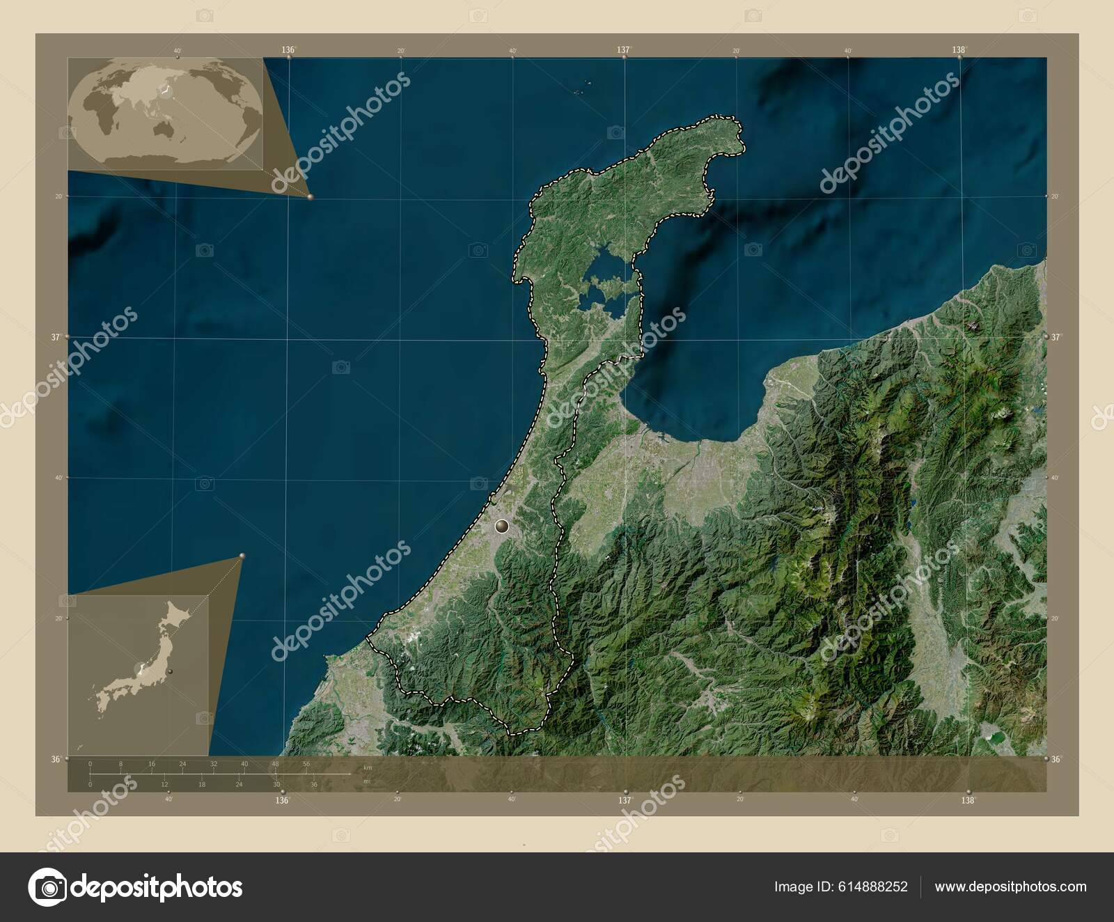Ishikawa Prefecture Japan High Resolution Satellite Map Corner ...