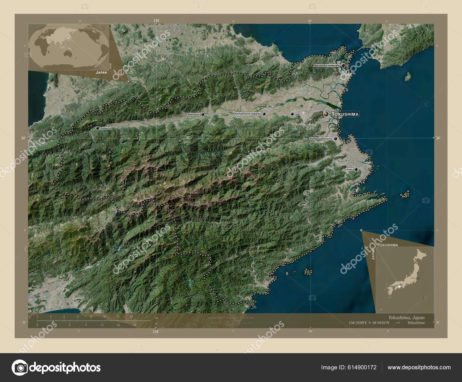 Tokushima Prefecture Japan High Resolution Satellite Map Locations ...