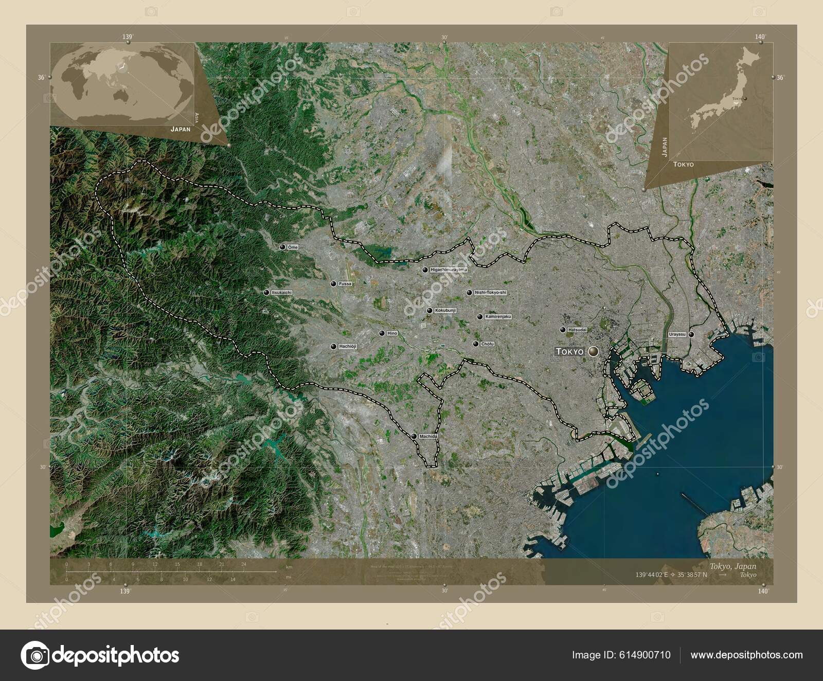 Tokio Metrópolis Japón Mapa Satelital Alta Resolución Ubicaciones ...