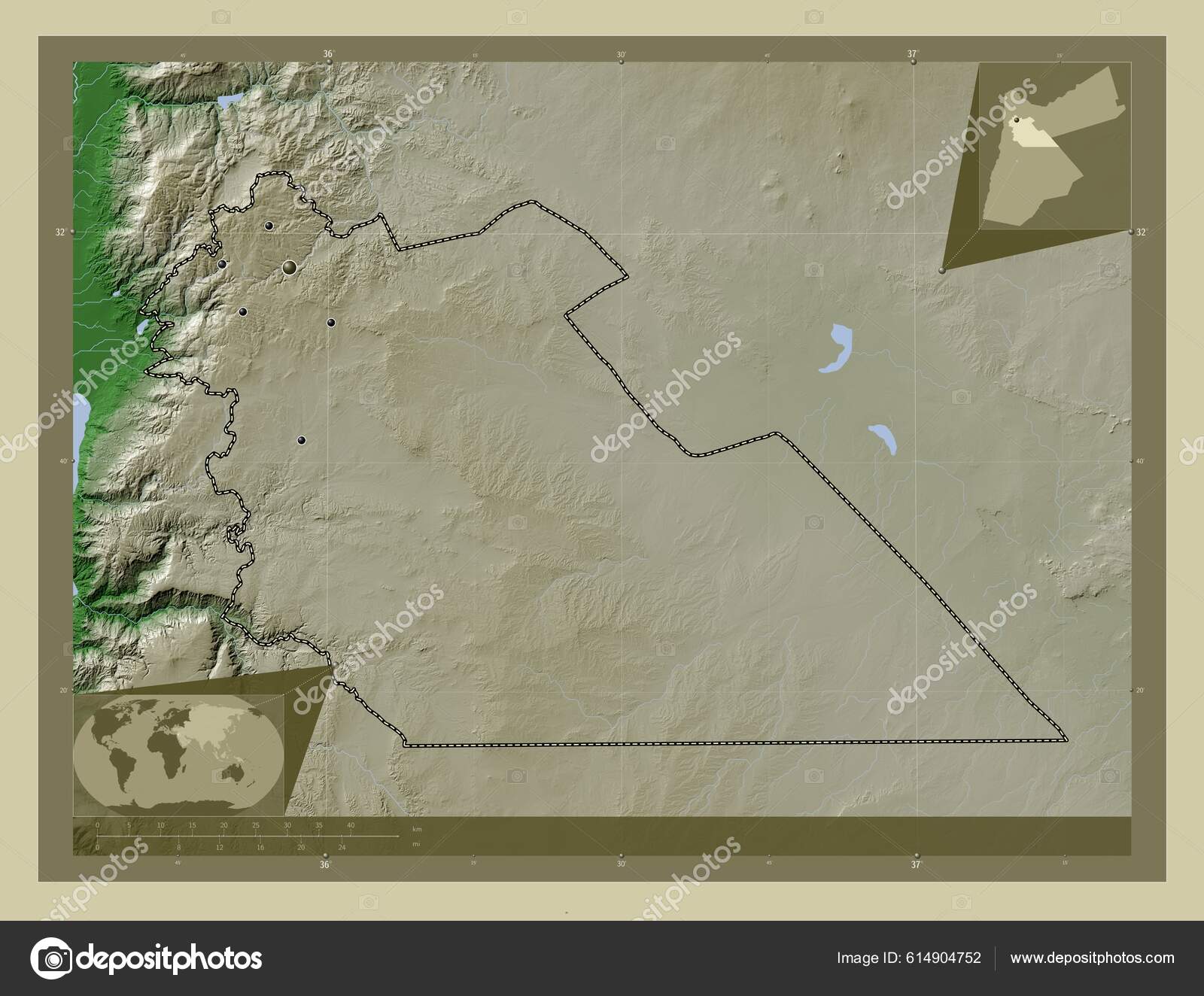 Amman Province Jordan Elevation Map Colored Wiki Style Lakes Rivers ...