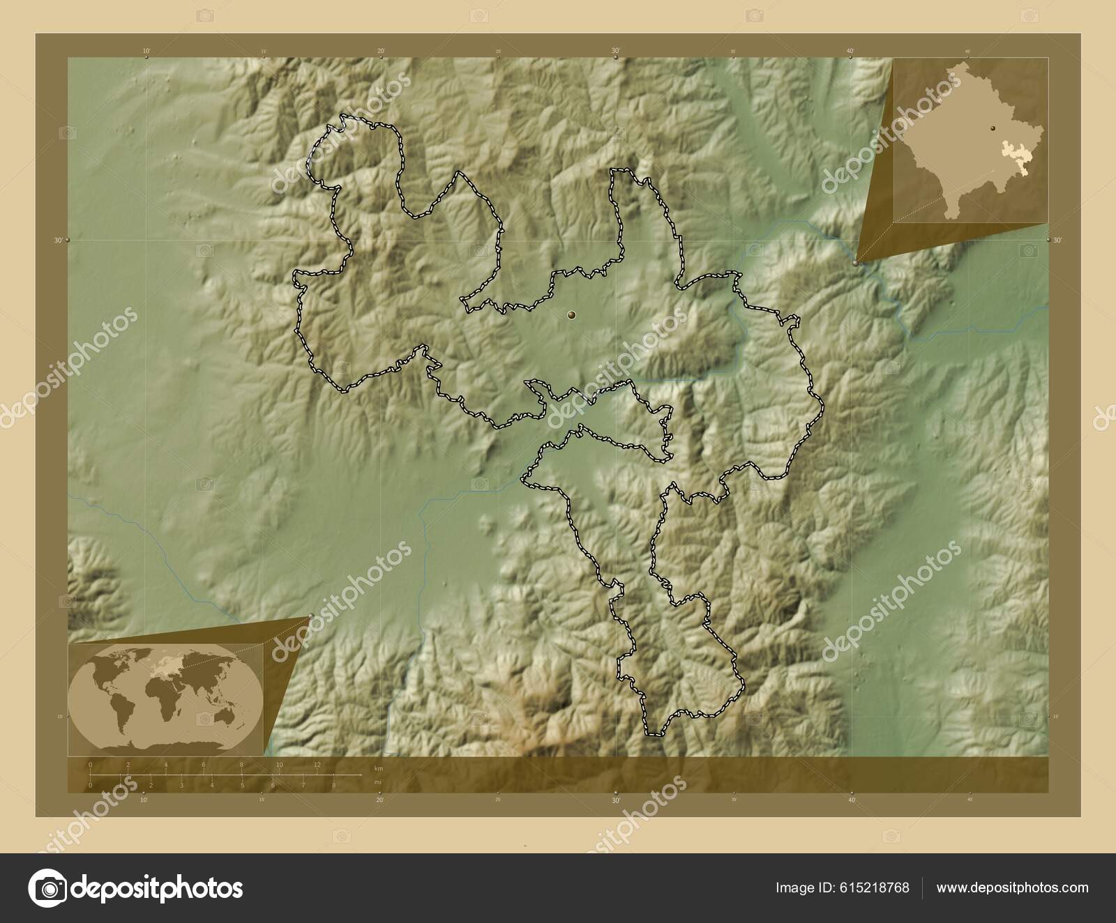Gjilan Municipality Kosovo Colored Elevation Map Lakes Rivers Corner ...