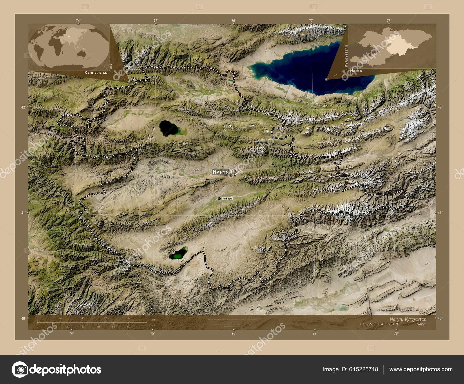 Naryn Province Kyrgyzstan Low Resolution Satellite Map Locations Names ...
