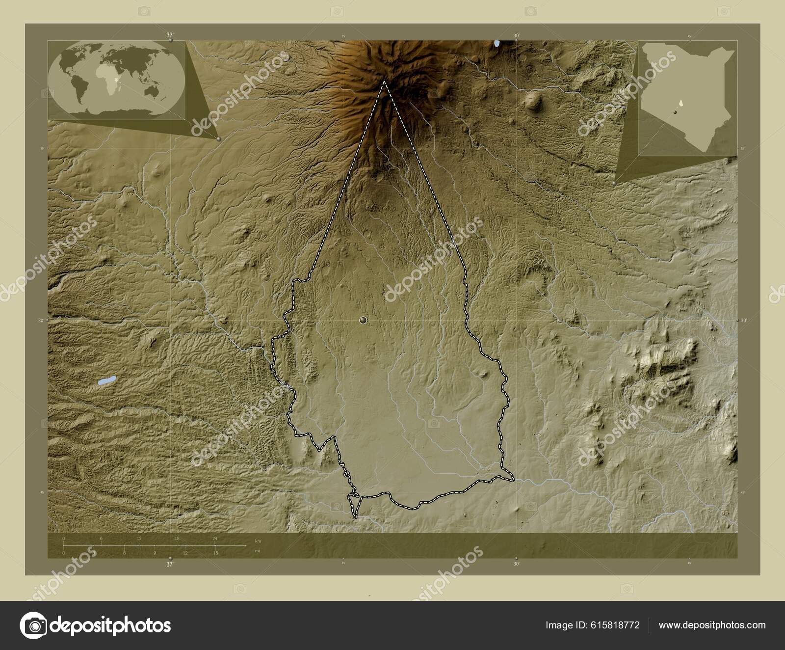 Kirinyaga County Kenya Elevation Map Colored Wiki Style Lakes Rivers ...