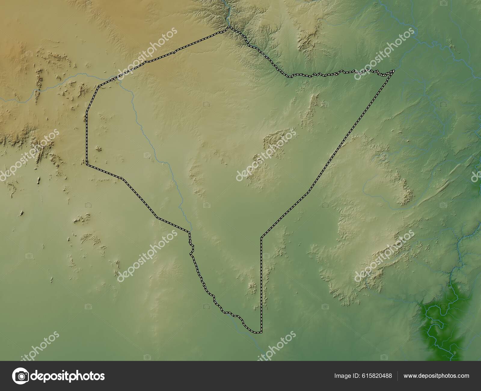 Mandera County Kenya Colored Elevation Map Lakes Rivers — Stock Photo ...