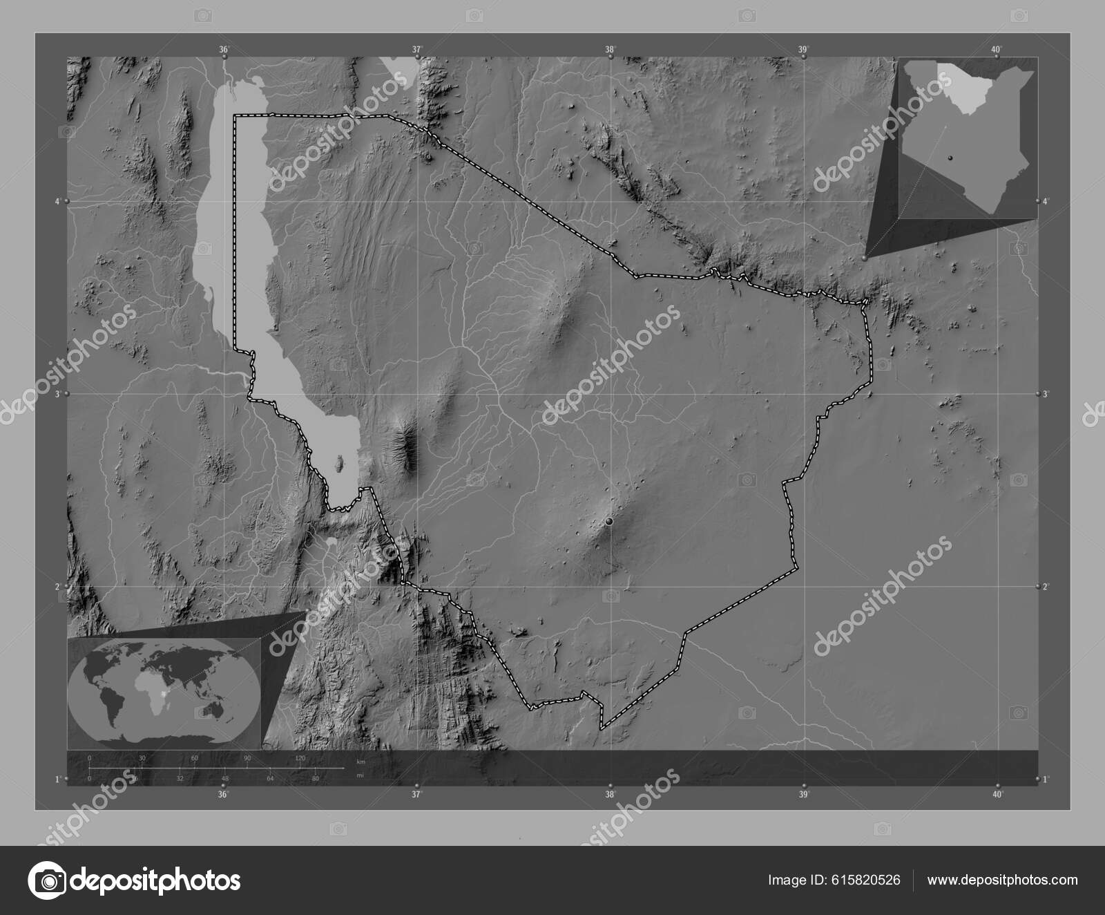 Marsabit County Kenya Bilevel Elevation Map Lakes Rivers Locations ...
