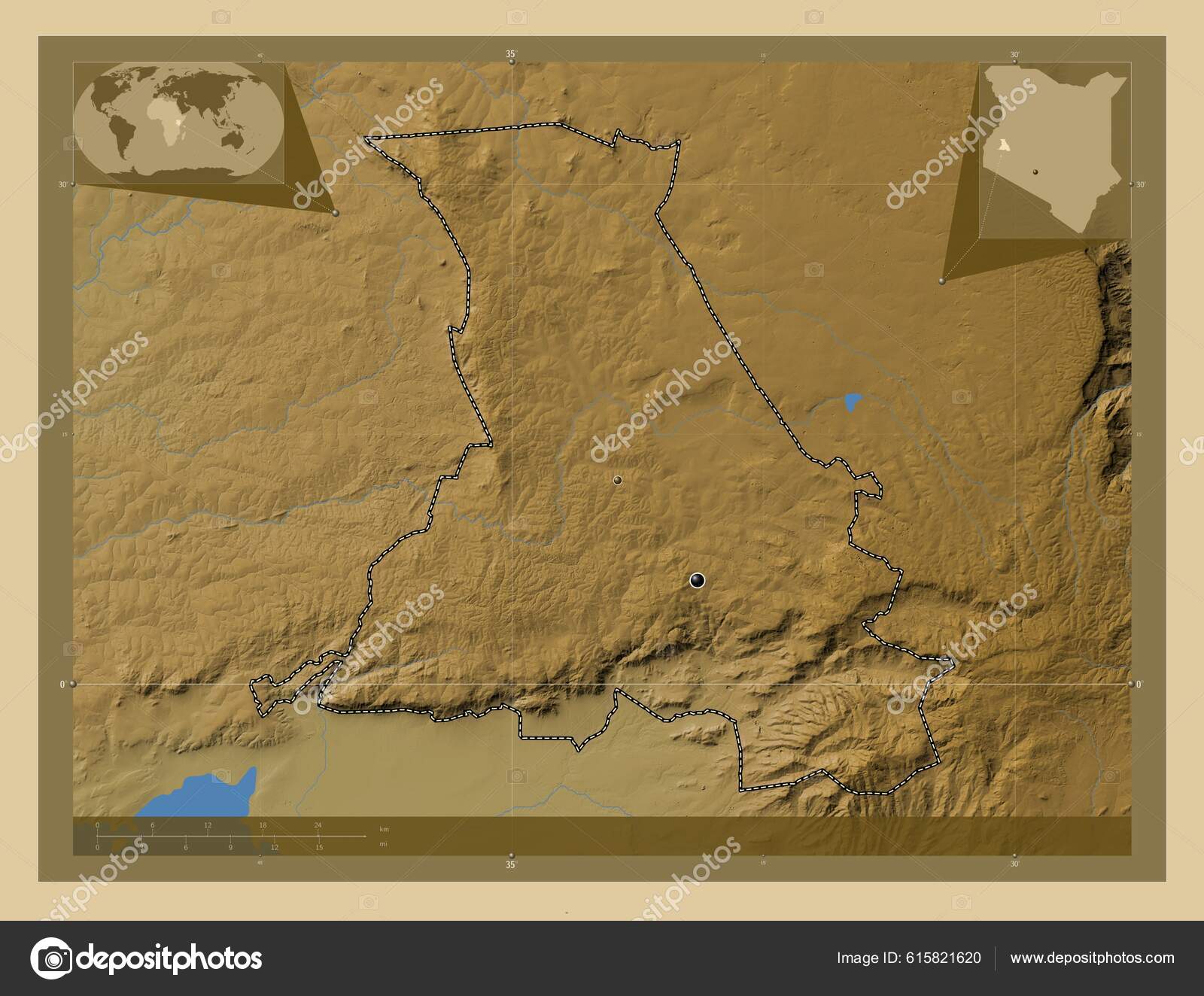Nandi County Kenya Colored Elevation Map Lakes Rivers Locations Major ...