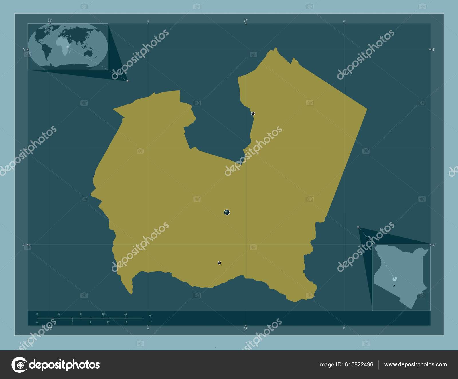 Nyeri County Kenya Solid Color Shape Locations Major Cities Region ...