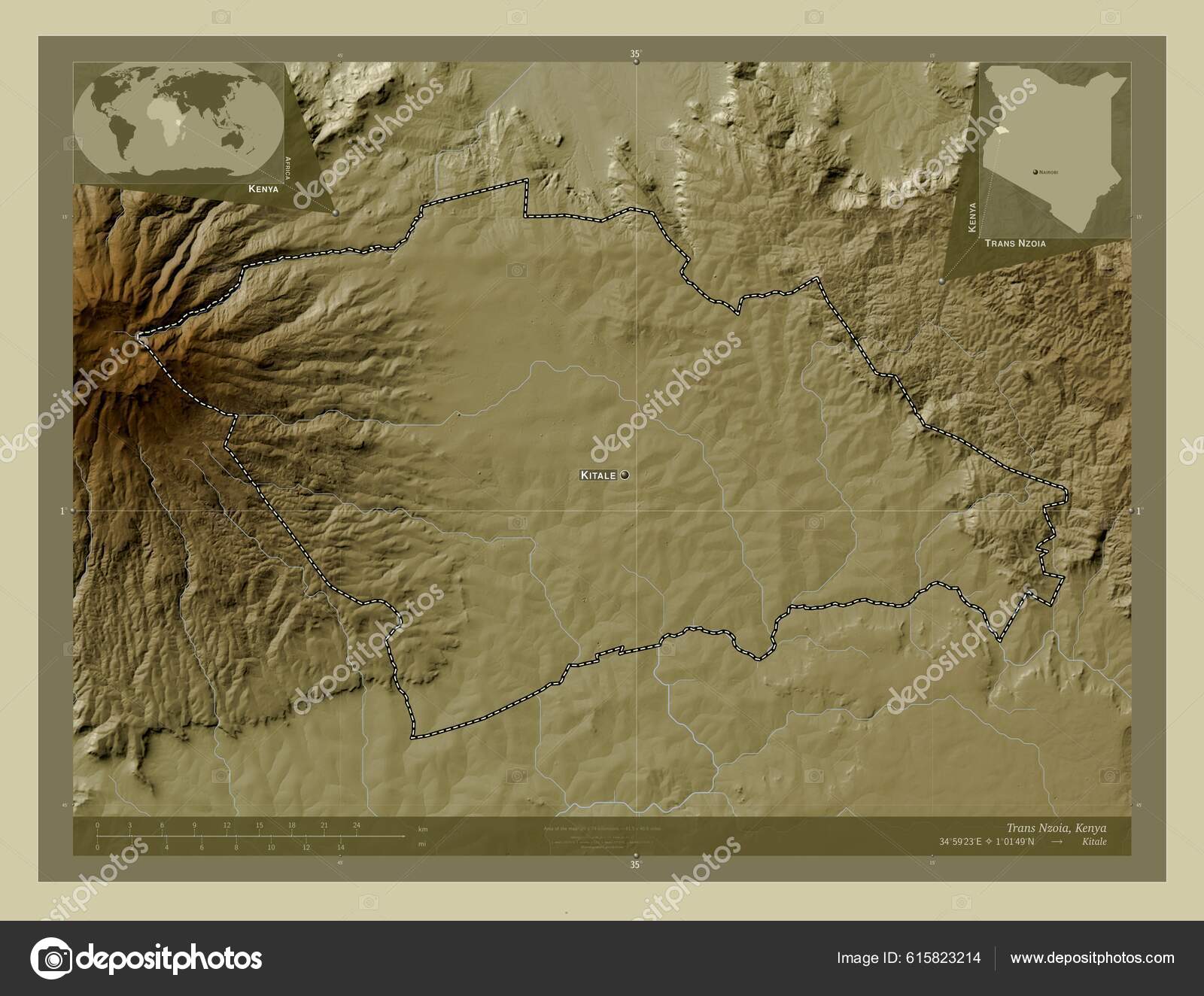 Trans Nzoia County Kenya Elevation Map Colored Wiki Style Lakes — Stock ...