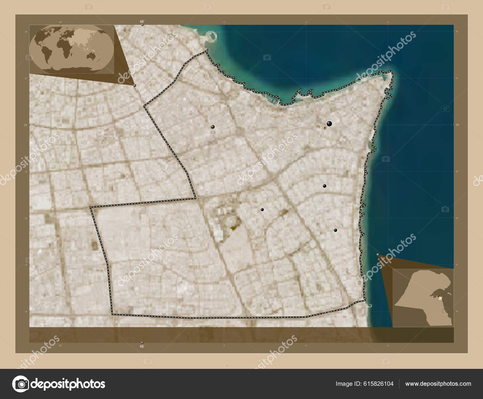 Hawalli Province Kuwait Low Resolution Satellite Map Locations Major ...