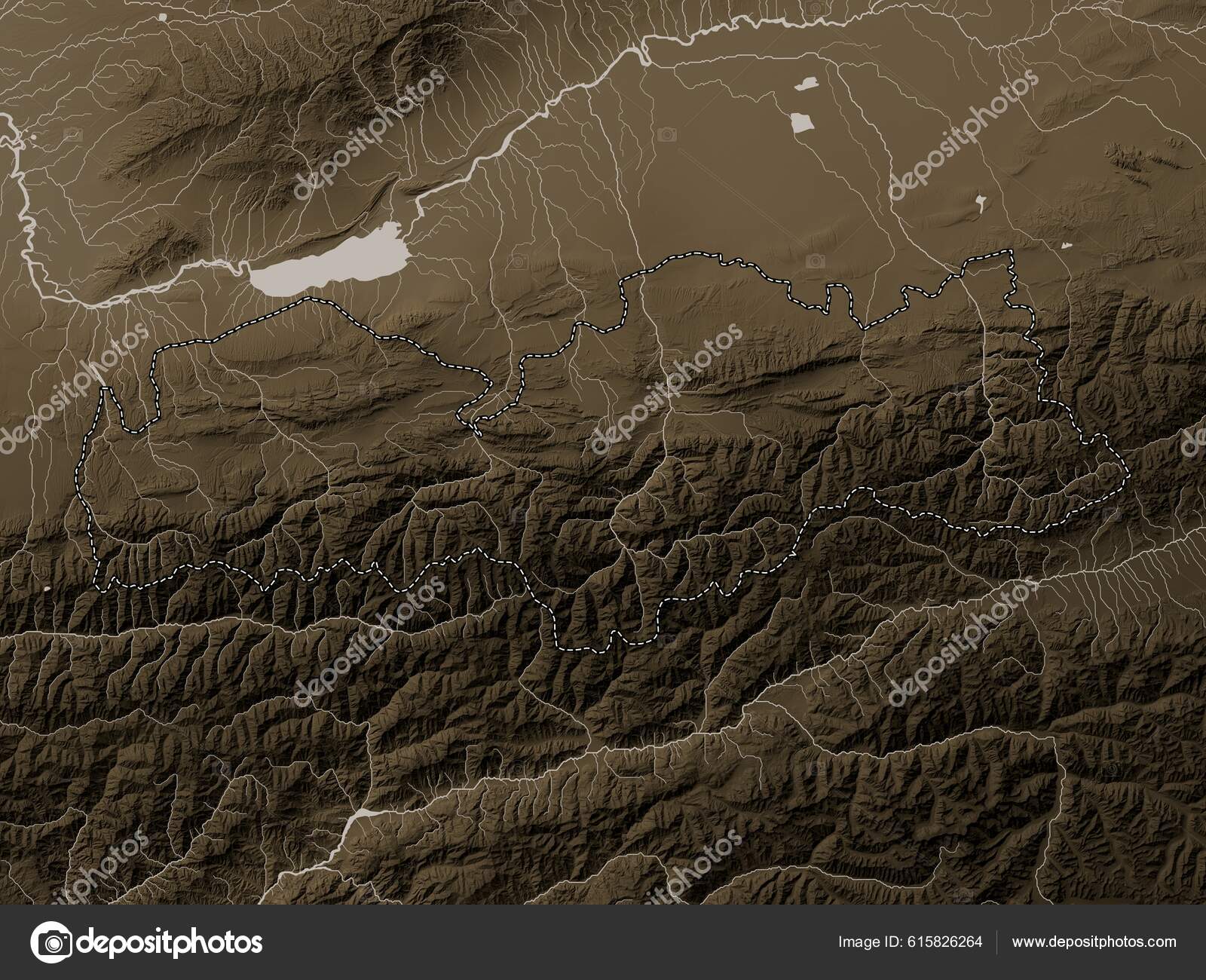Batken Province Kyrgyzstan Elevation Map Colored Sepia Tones Lakes ...