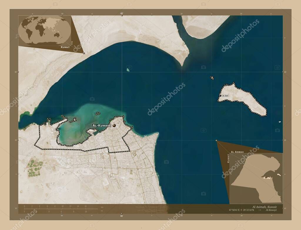 Al Asimah, provincia de Kuwait. Mapa satelital de baja resolución ...