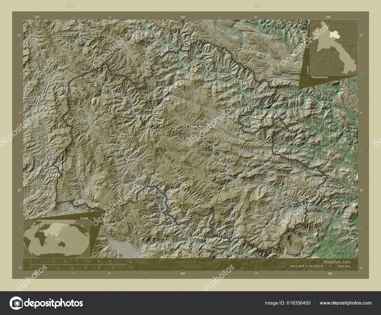Houaphan Province Laos Elevation Map Colored Wiki Style Lakes Rivers — Stock Photo © Yarr65 ...