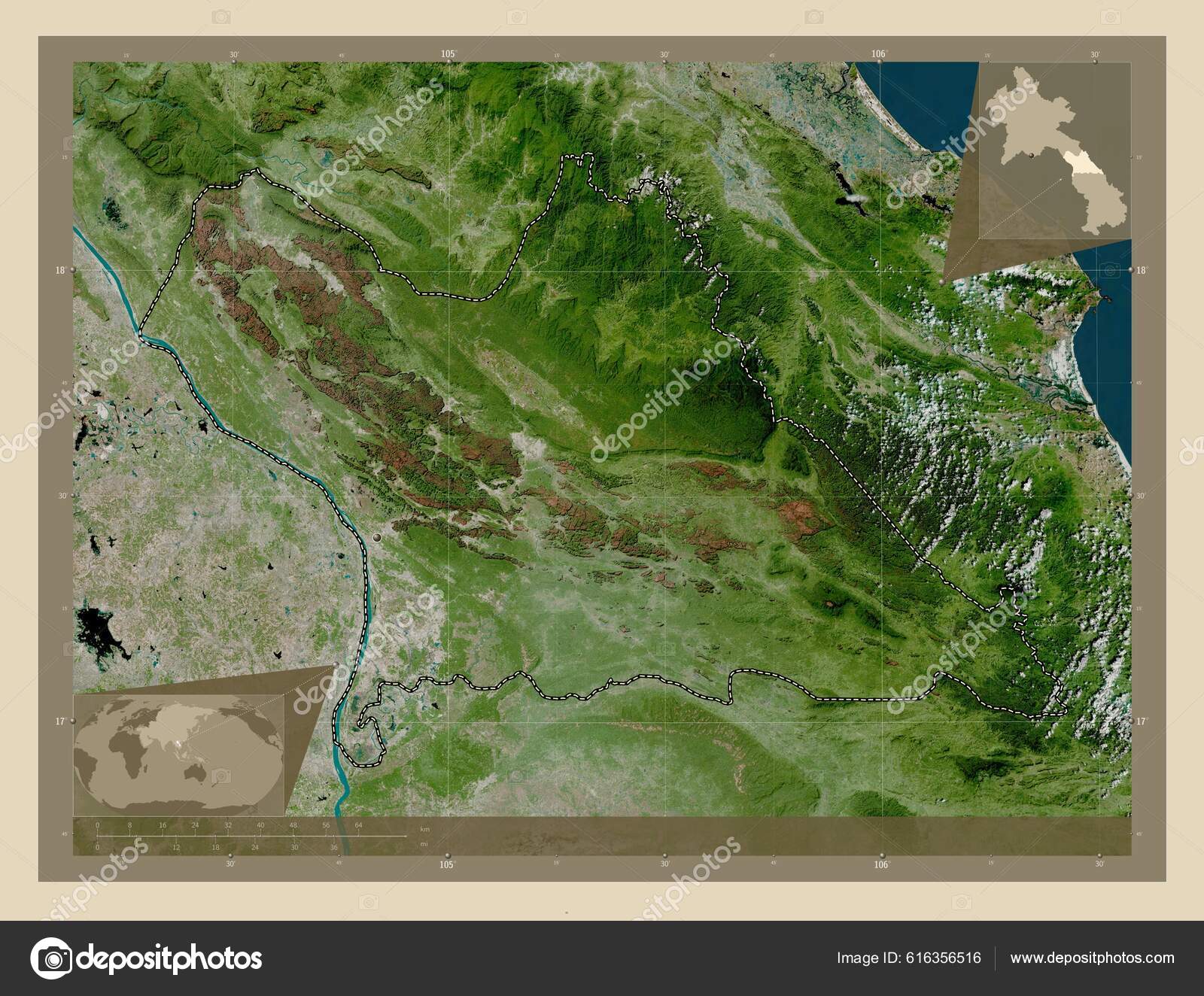 Khammouan Province Laos High Resolution Satellite Map Locations Major ...