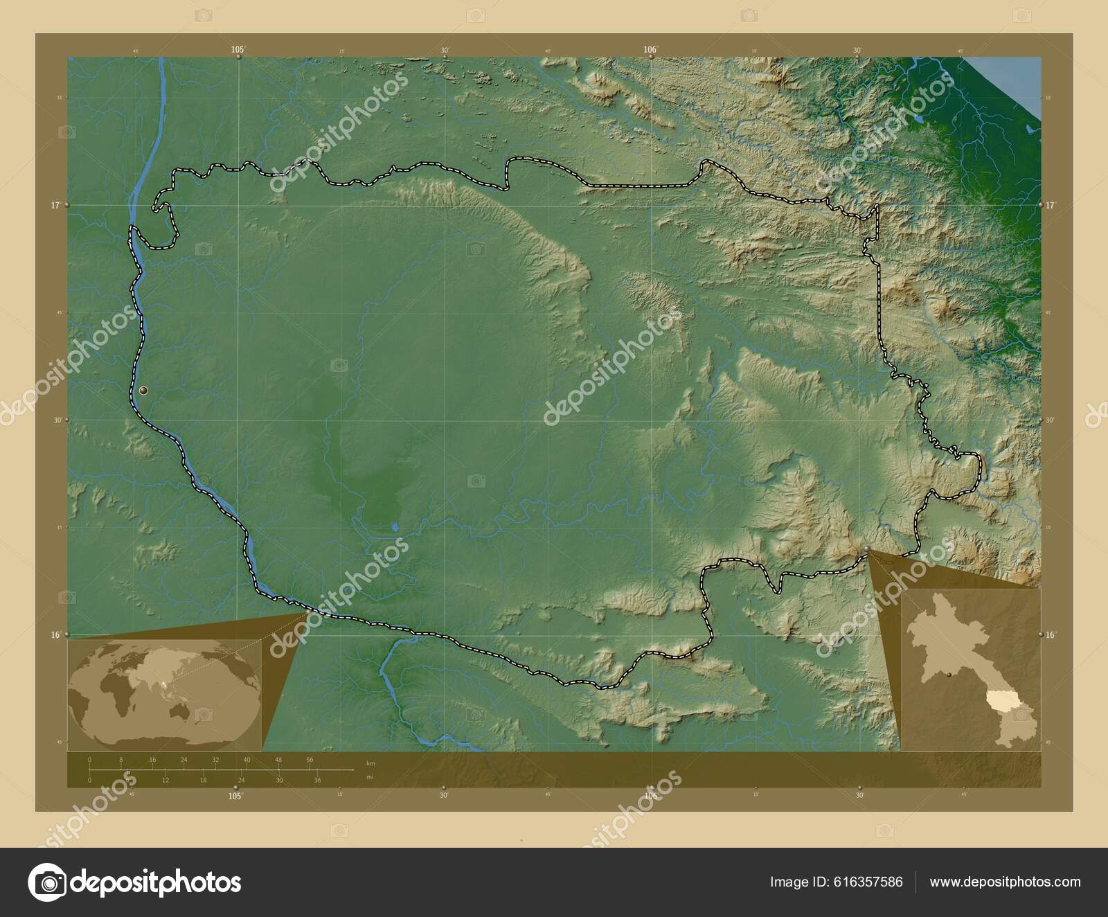 Savannakhet Province Laos Colored Elevation Map Lakes Rivers Corner Auxiliary — Stock Photo ...