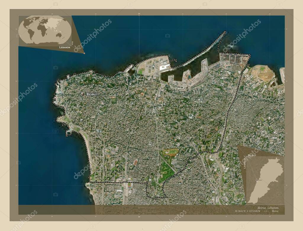 Beirut, provincia del Líbano. Mapa satelital de alta resolución ...