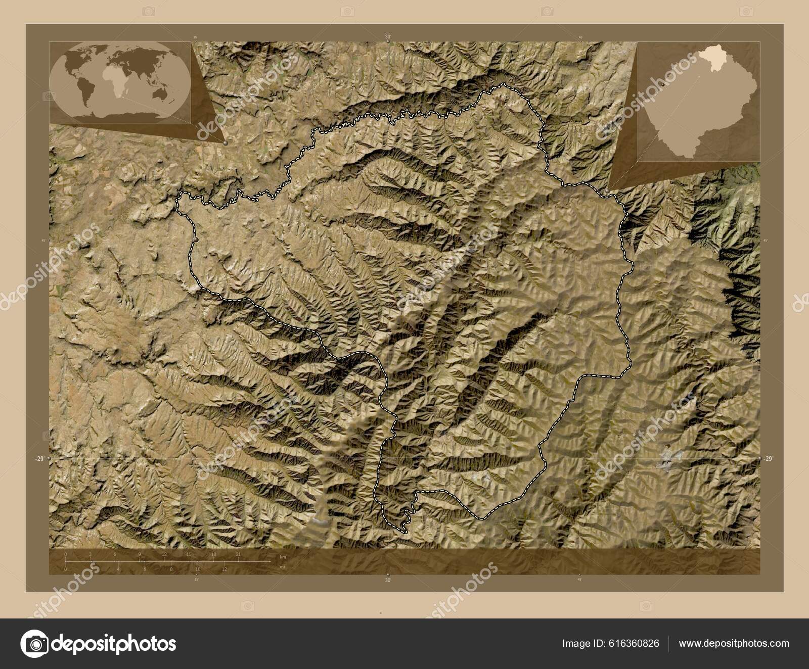 Butha Buthe District Lesotho Low Resolution Satellite Map Locations ...