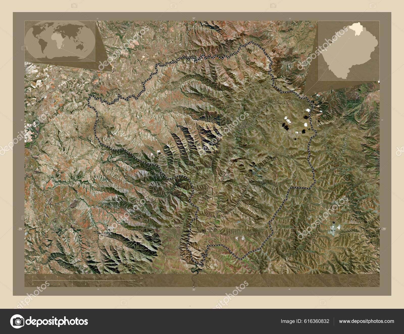 Butha Buthe District Lesotho High Resolution Satellite Map Corner ...