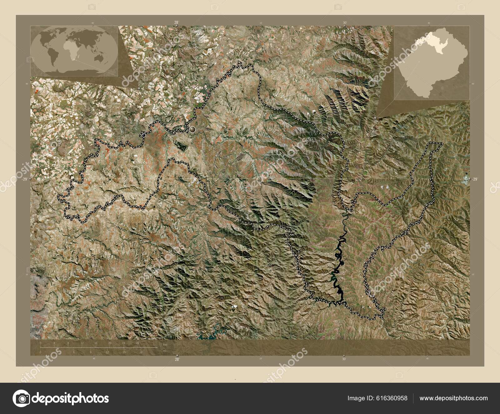 Leribe District Lesotho High Resolution Satellite Map Locations Major ...