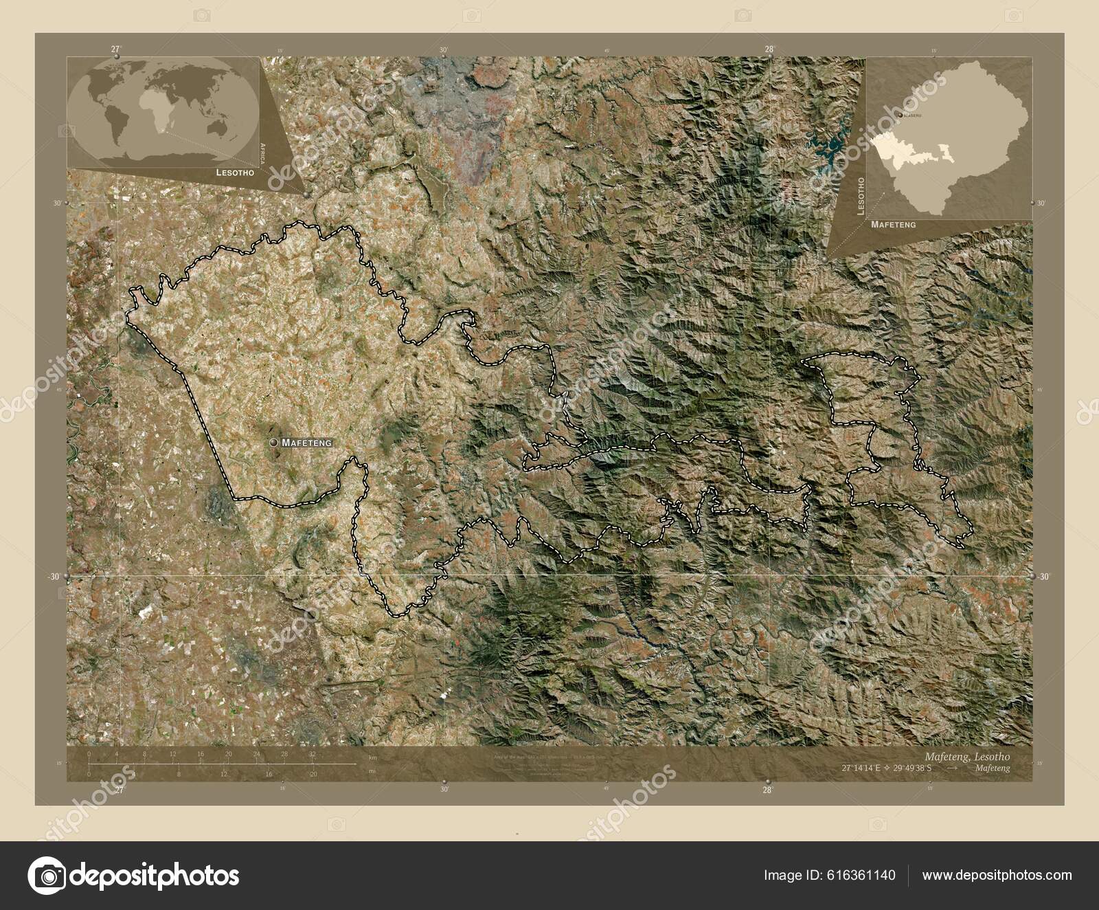 Mafeteng District Lesotho High Resolution Satellite Map Locations Names ...