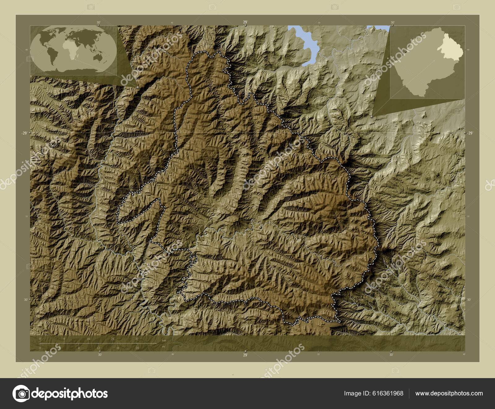 Mokhotlong District Lesotho Elevation Map Colored Wiki Style Lakes ...