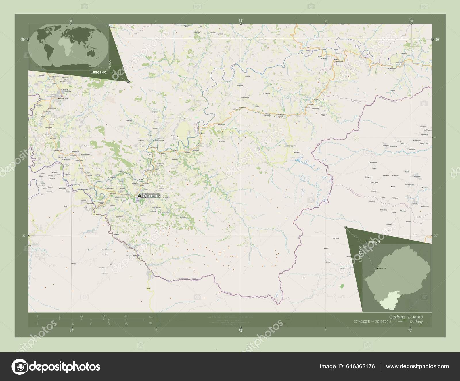 Quthing District Lesotho Open Street Map Locations Names Major Cities ...
