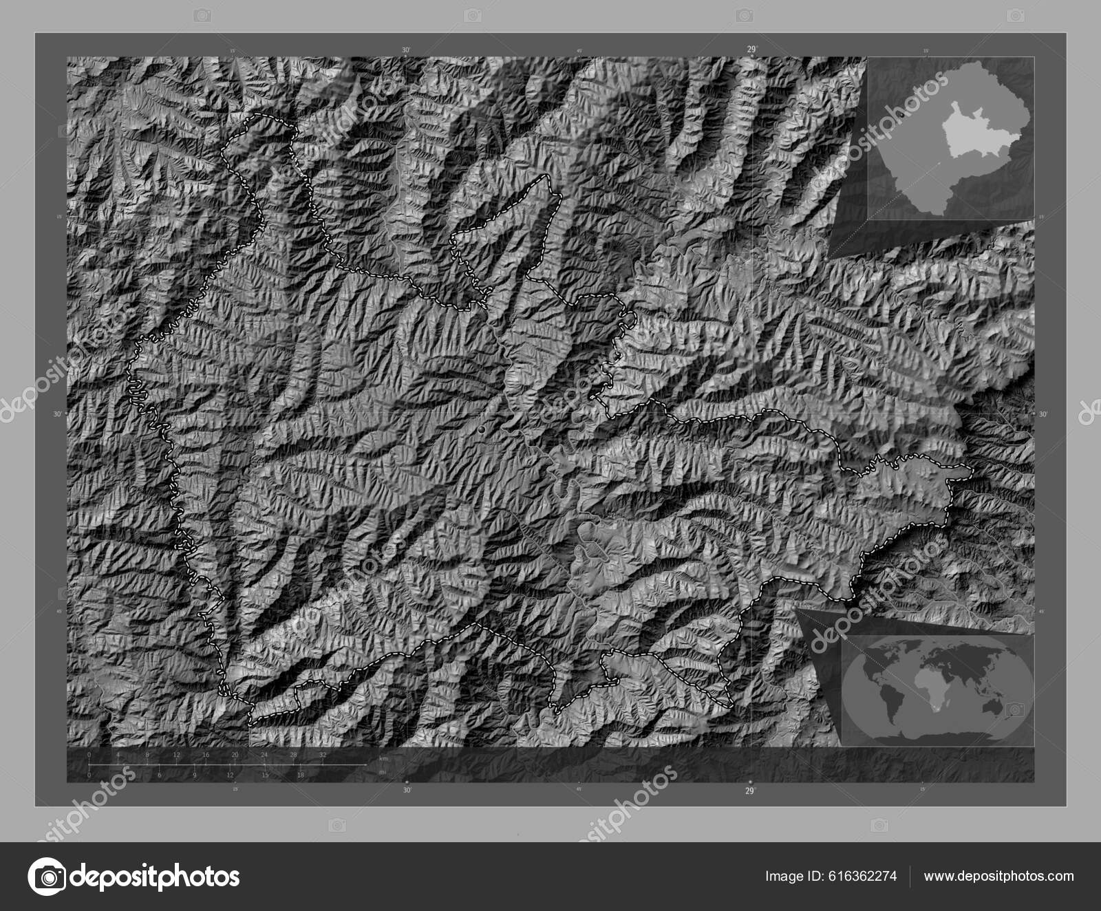 Thaba Tseka District Lesotho Bilevel Elevation Map Lakes Rivers Corner ...