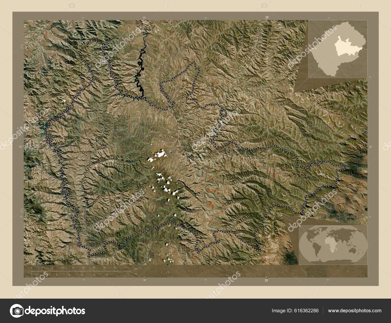 Thaba Tseka District Lesotho High Resolution Satellite Map Corner ...