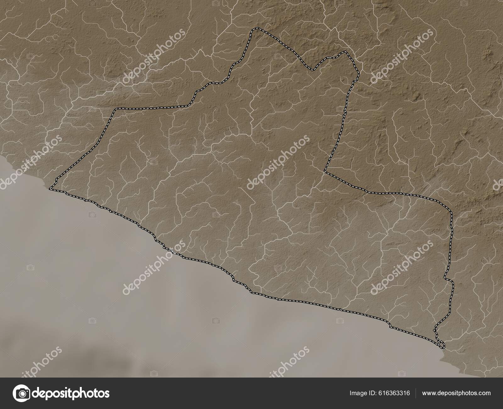 Grand Kru County Liberia Elevation Map Colored Sepia Tones Lakes ...