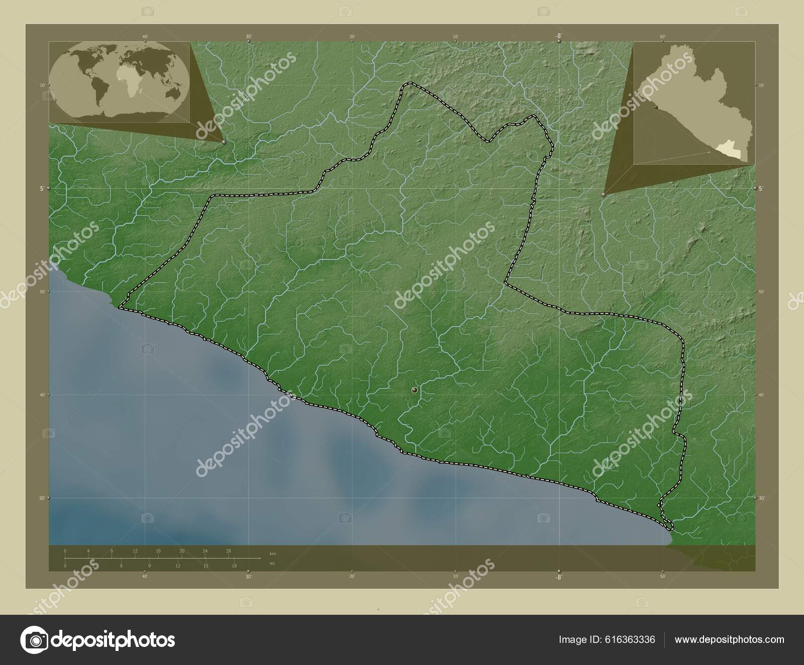 Grand Kru County Liberia Elevation Map Colored Wiki Style Lakes — Stock ...