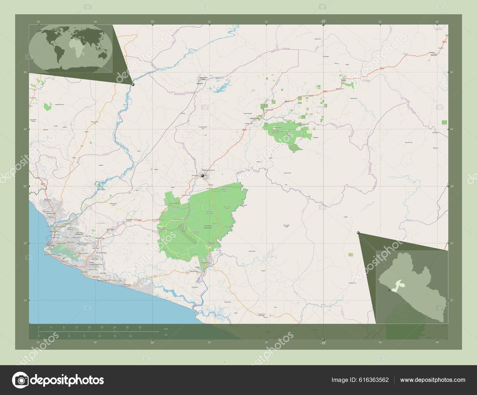 Margibi County Liberia Open Street Map Locations Major Cities Region ...