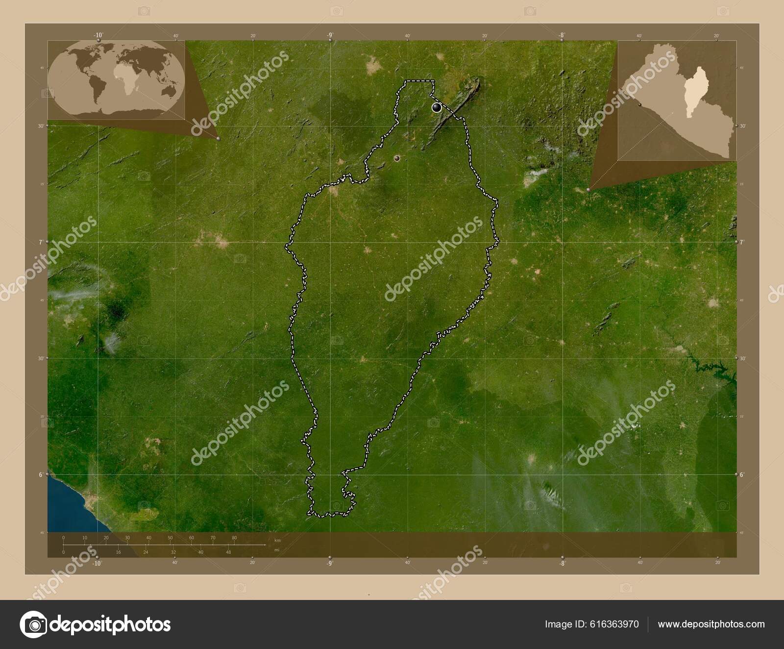Nimba County Liberia Low Resolution Satellite Map Locations Major ...