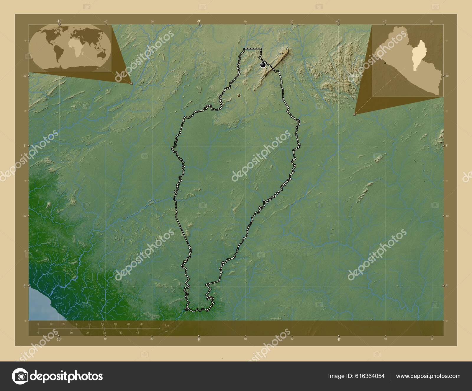 Nimba County Liberia Colored Elevation Map Lakes Rivers Locations Major ...