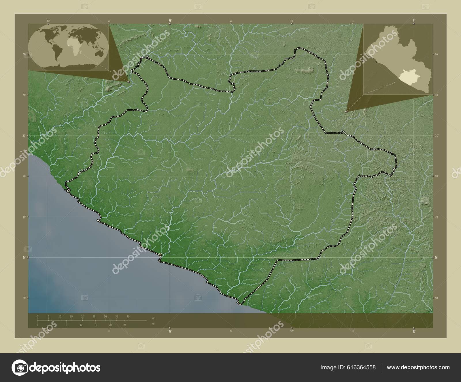 Sinoe County Liberia Elevation Map Colored Wiki Style Lakes Rivers ...