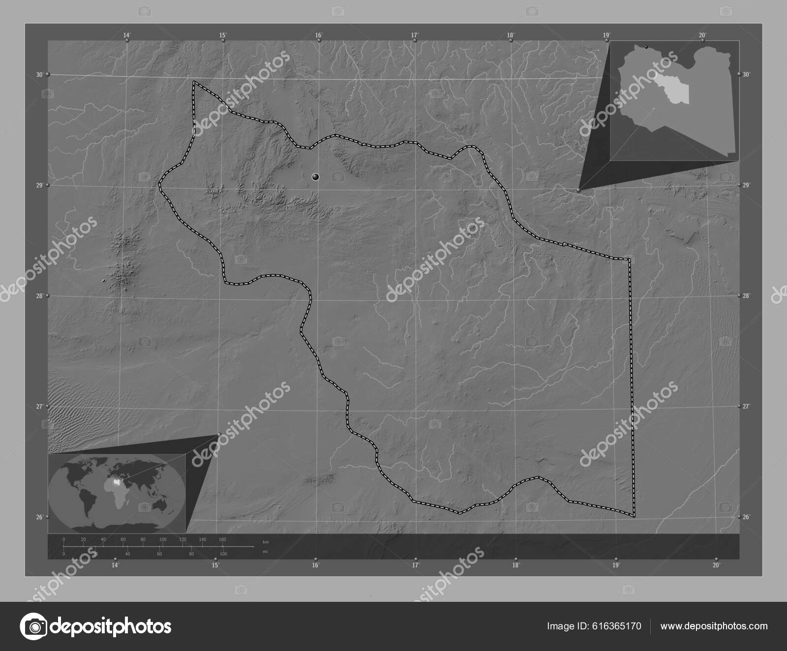 Jufrah District Libya Bilevel Elevation Map Lakes Rivers Corner ...