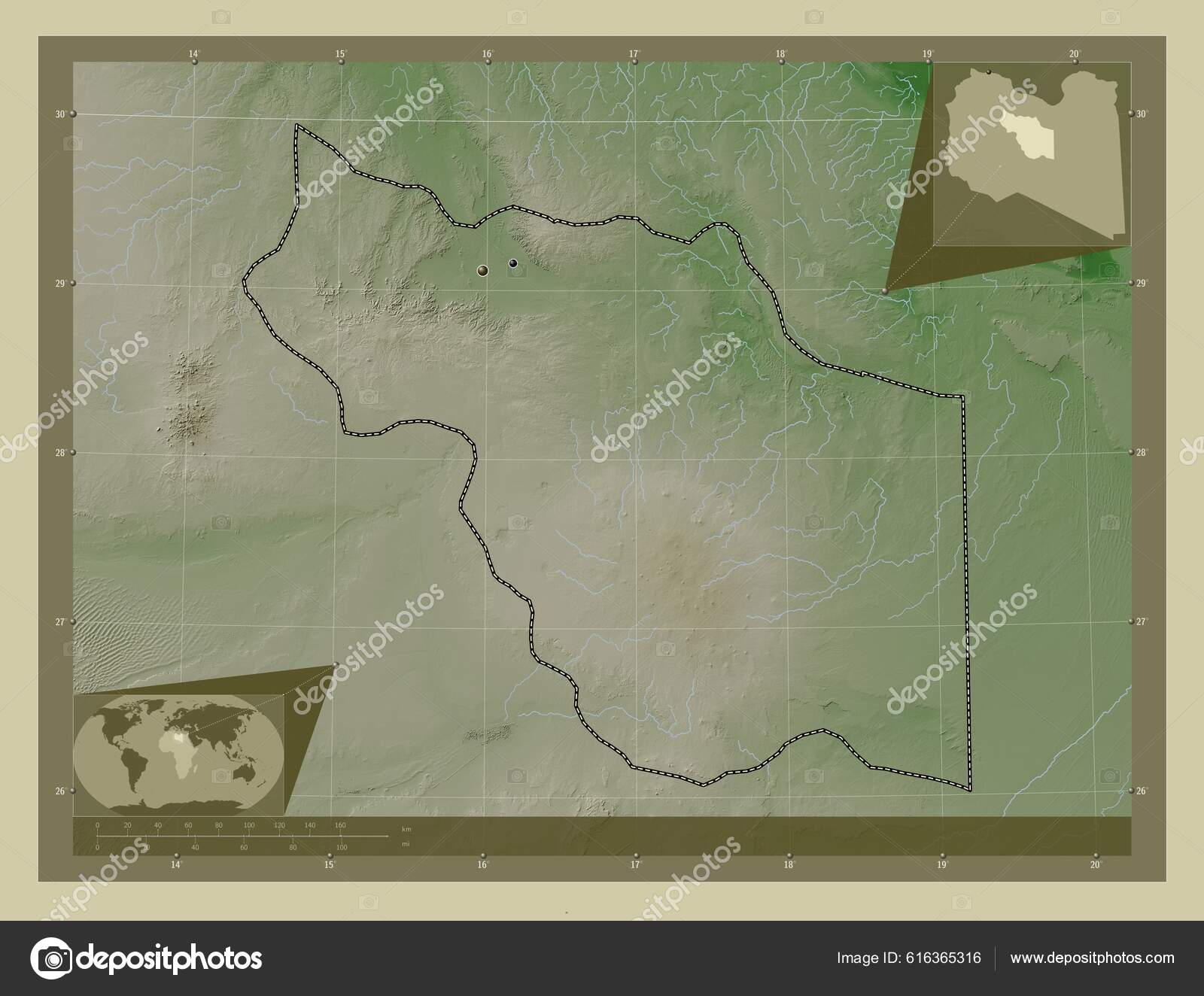 Jufrah District Libya Elevation Map Colored Wiki Style Lakes Rivers ...