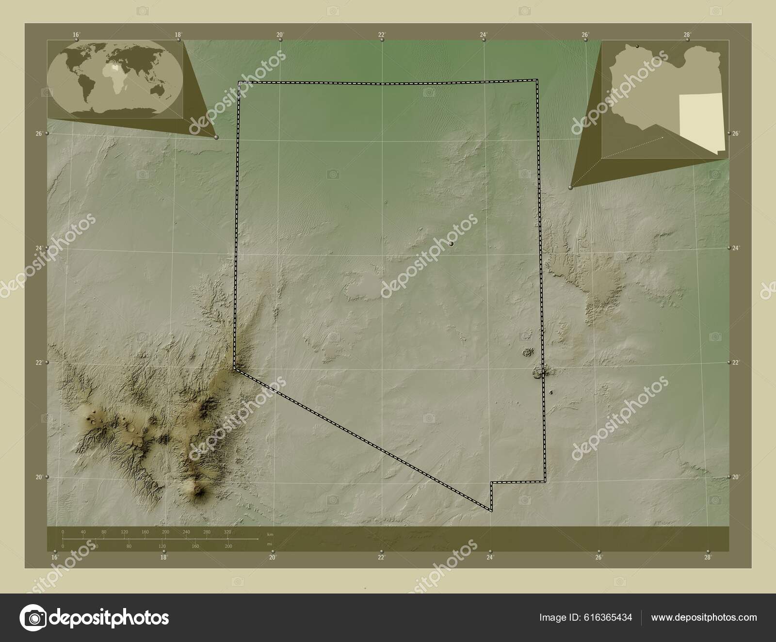 Kufrah District Libya Elevation Map Colored Wiki Style Lakes Rivers ...