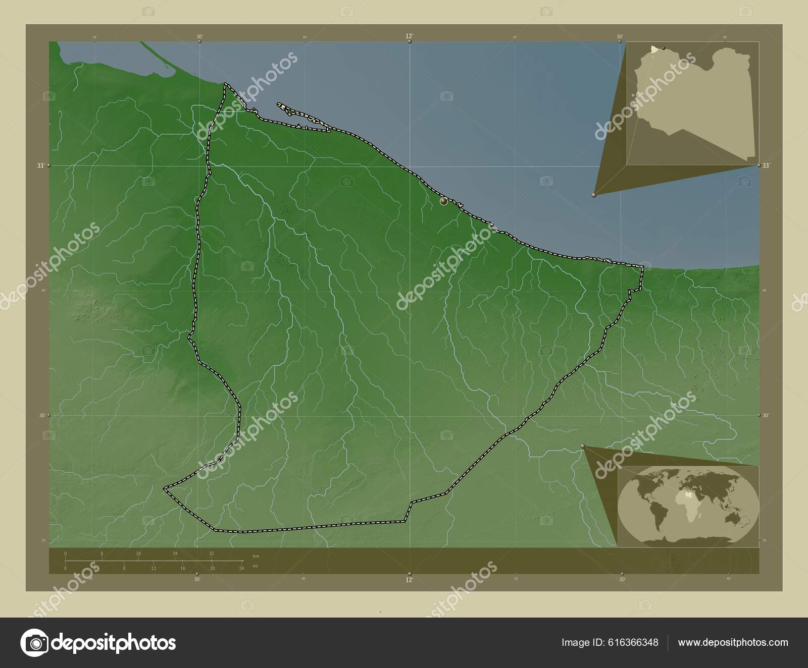 Nuqat Khams District Libya Elevation Map Colored Wiki Style Lakes ...