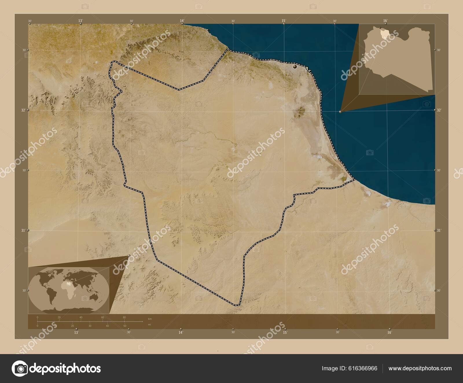 Misratah District Libya Low Resolution Satellite Map Corner Auxiliary ...
