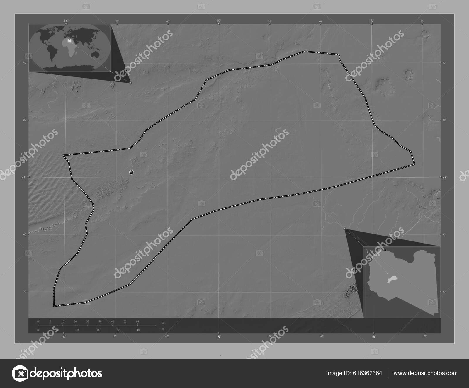 Sabha District Libya Bilevel Elevation Map Lakes Rivers Locations Major ...