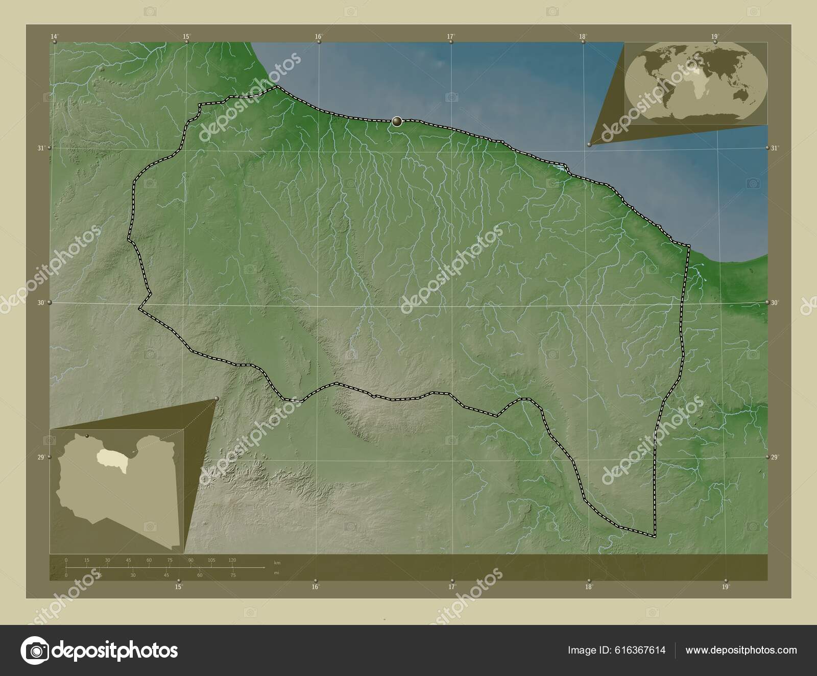 Surt District Libya Elevation Map Colored Wiki Style Lakes Rivers ...