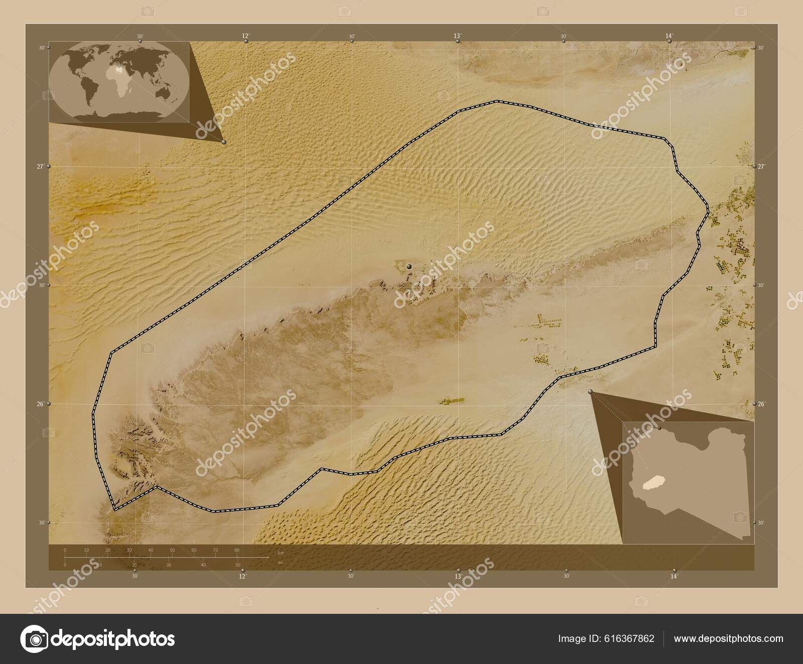 Wadi Hayat Distretto Della Libia Mappa Satellitare Bassa Risoluzione ...