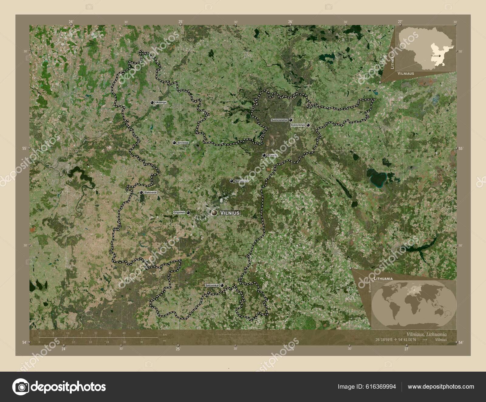 Vilniaus County Lithuania High Resolution Satellite Map Locations Names ...