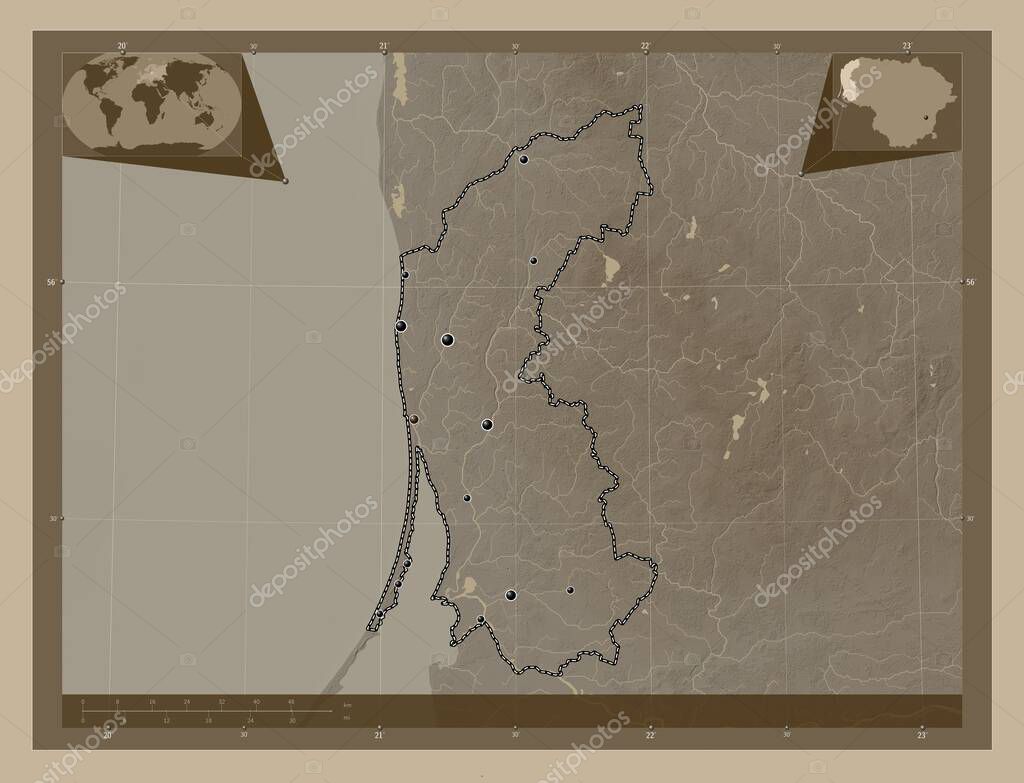 Klaipedos, condado de Lituania. Mapa de elevación coloreado en tonos ...