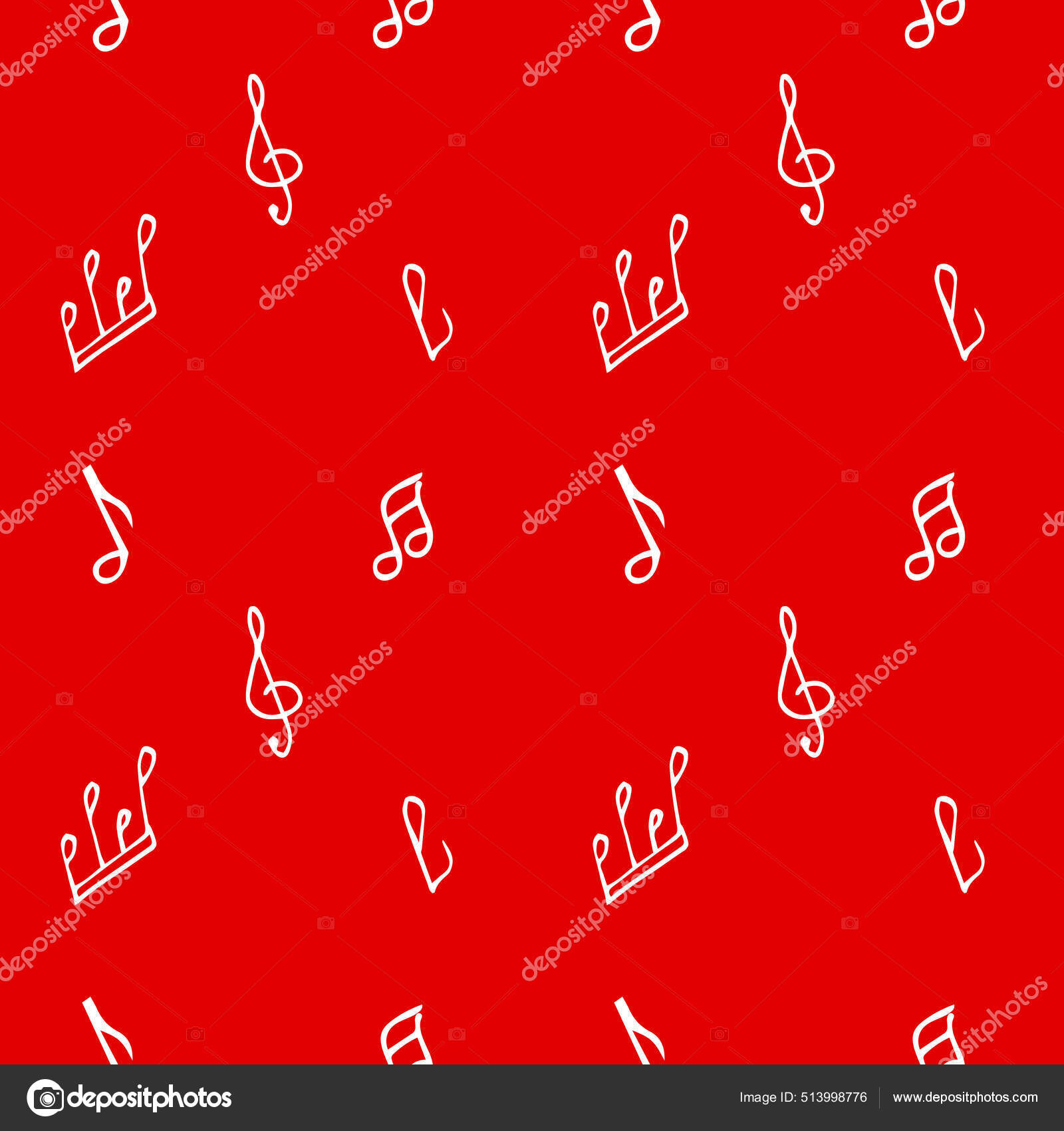 Fondo rojo con notas blancas y clave de agudos. Patrón para papel de ...