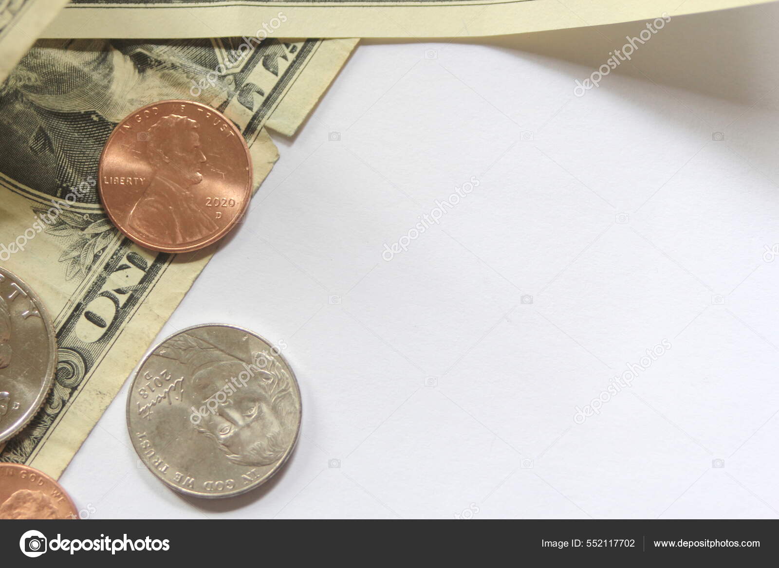 Dollar Bills Coins Spread Them White Background Stock Photo by ...