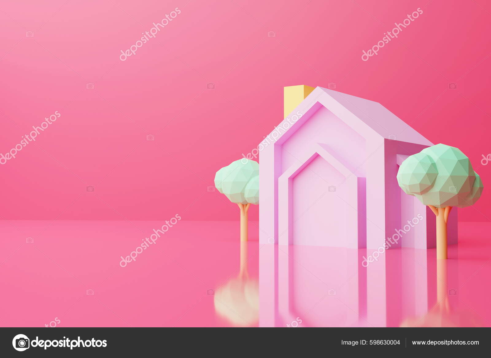 House Model Red Background Residence Residential Building Render Stock ...