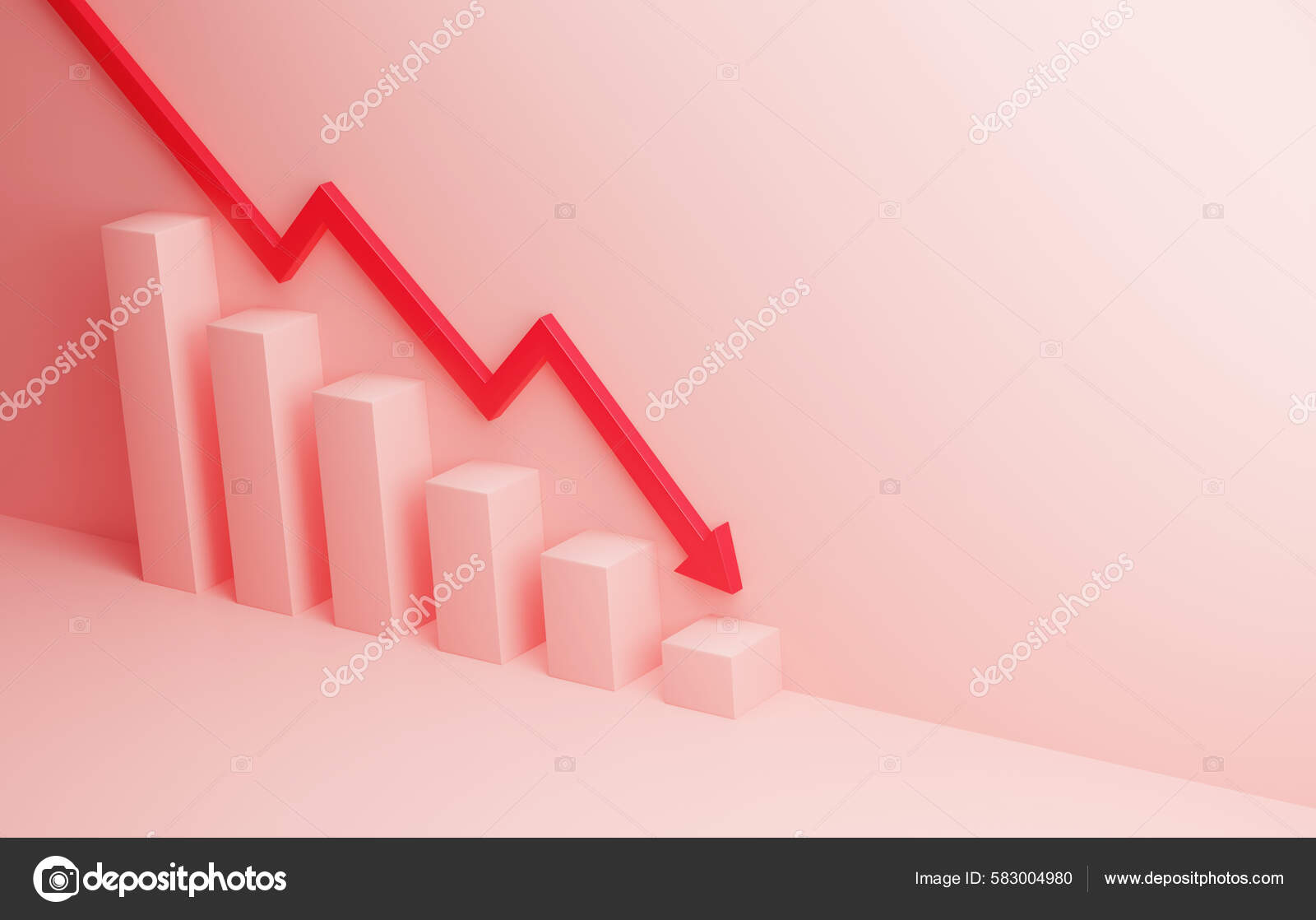 Red Arrow Pointing Declining Bar Graph Pink Background Downward Trend ...
