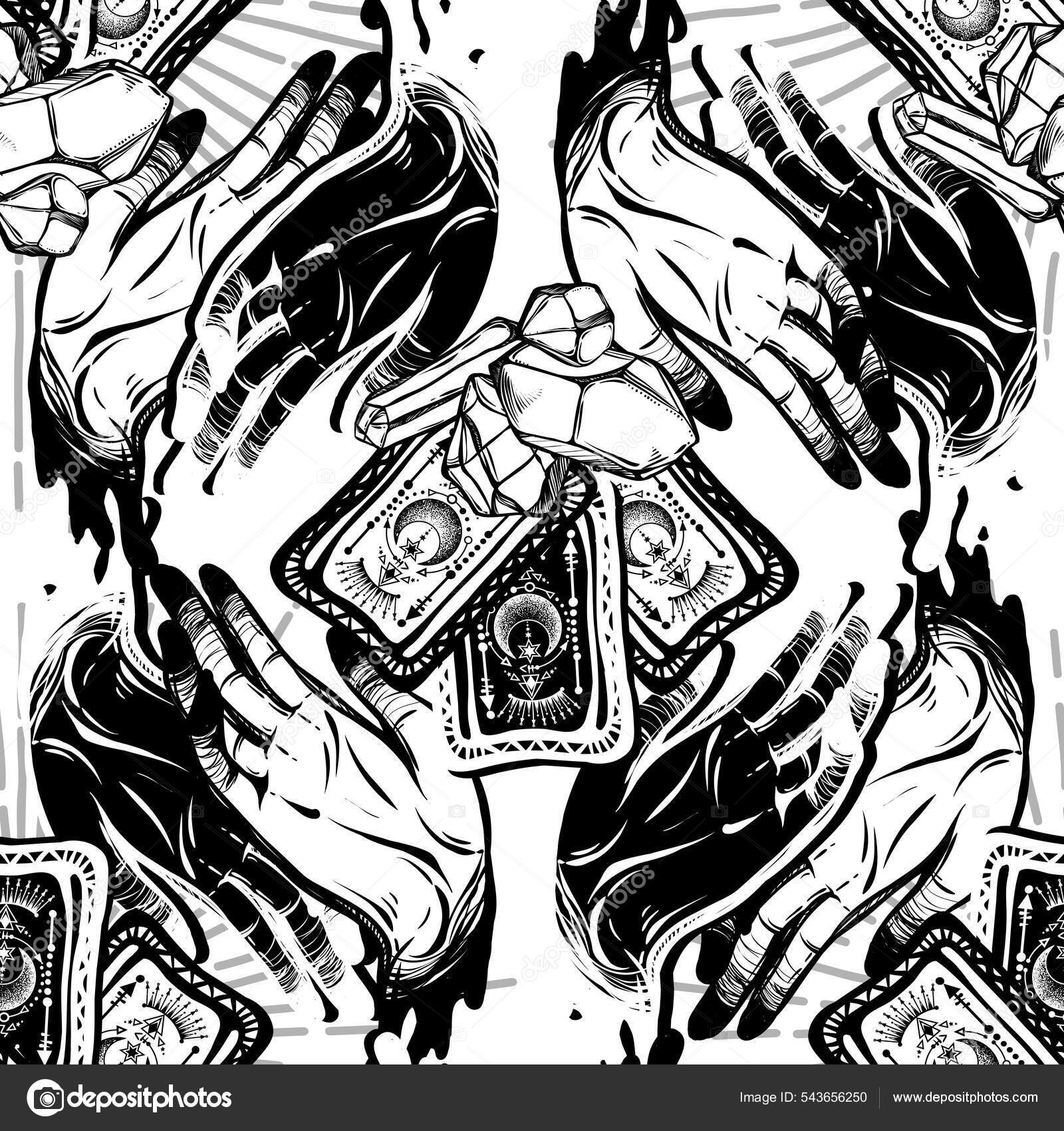 Vector Illustration Magic Crystals Tarot Cards Hand Spirituality ...