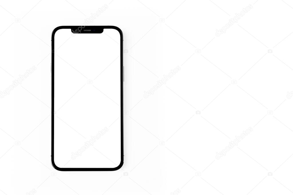 mockup smartphone iPhone left side view with white screen, empty ...